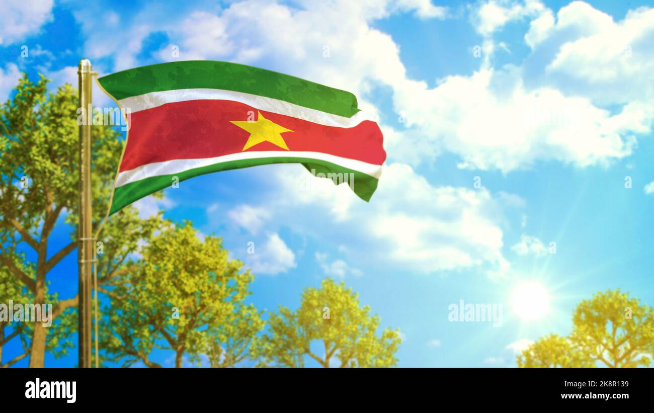 flag of Suriname at sunny day, clean atmosphere symbol - nature 3D ...