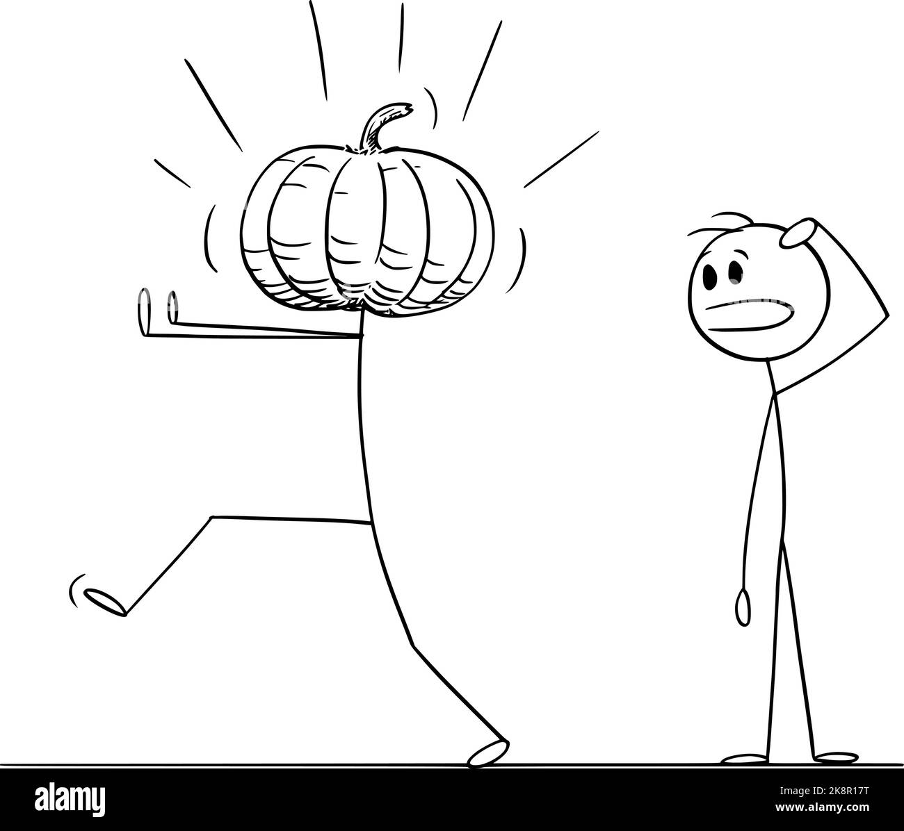 Person with Pumpkin Head, Halloween Accident, Vector Cartoon Stick ...