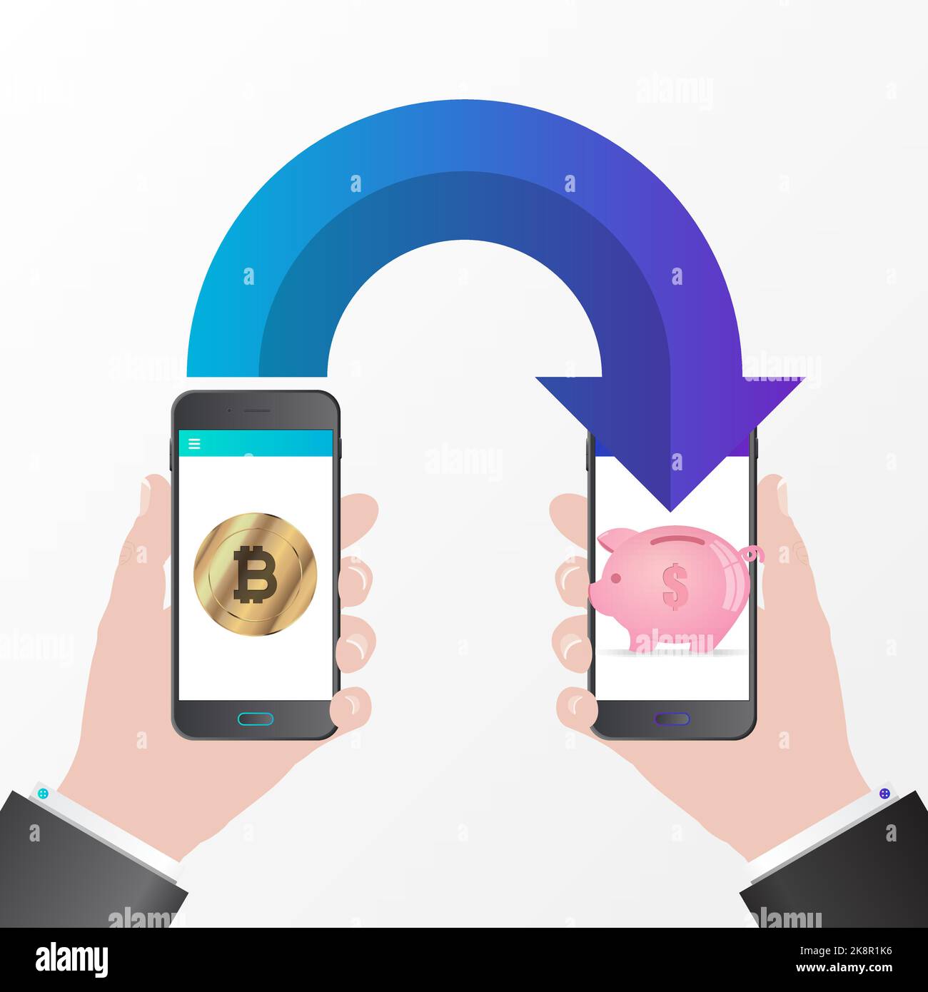Bitcoin mobile wallet. Cryptocurrency transaction concept. Vector ...