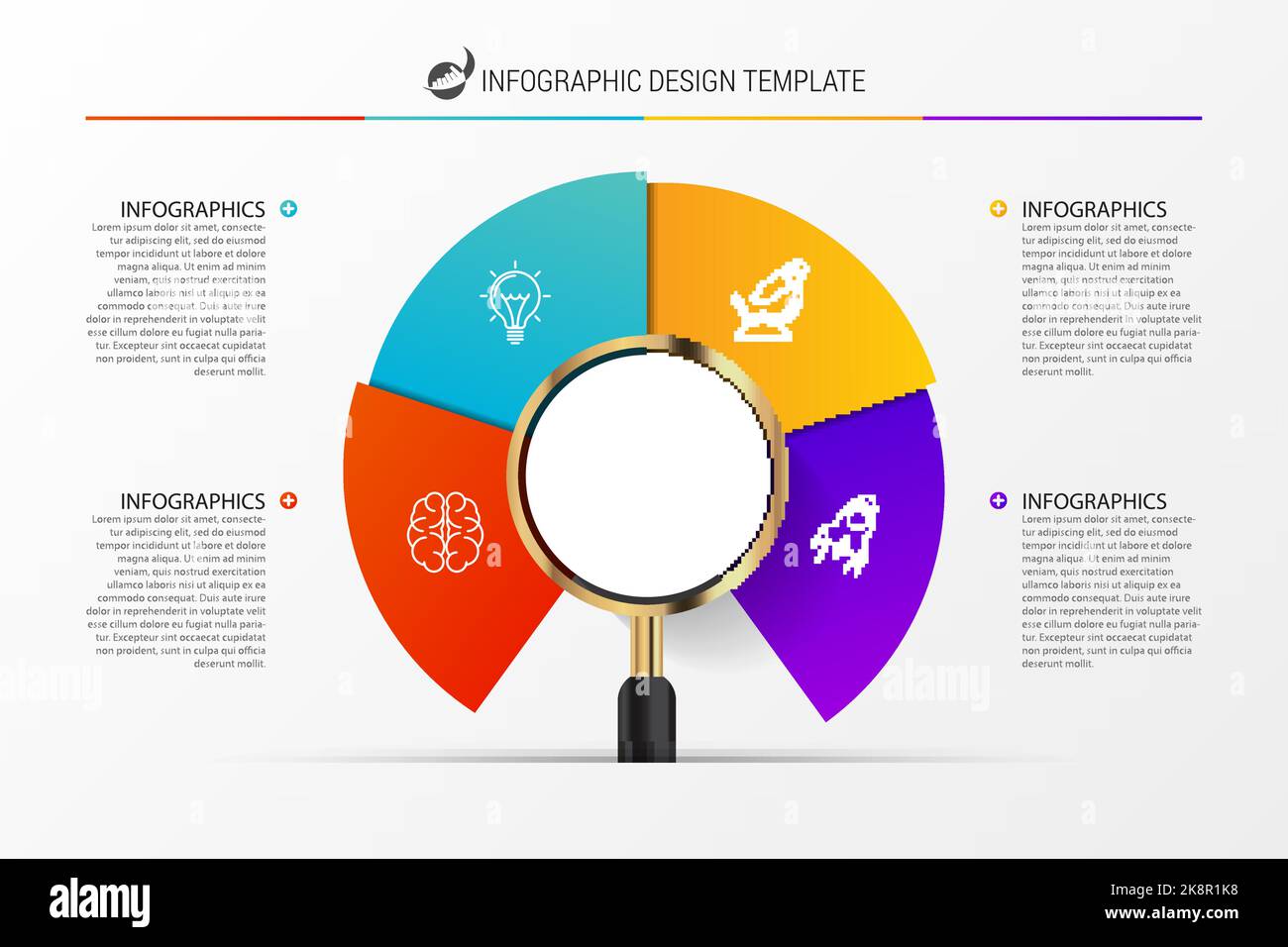 Infographic with a magnifying glass. Business concept. Vector ...