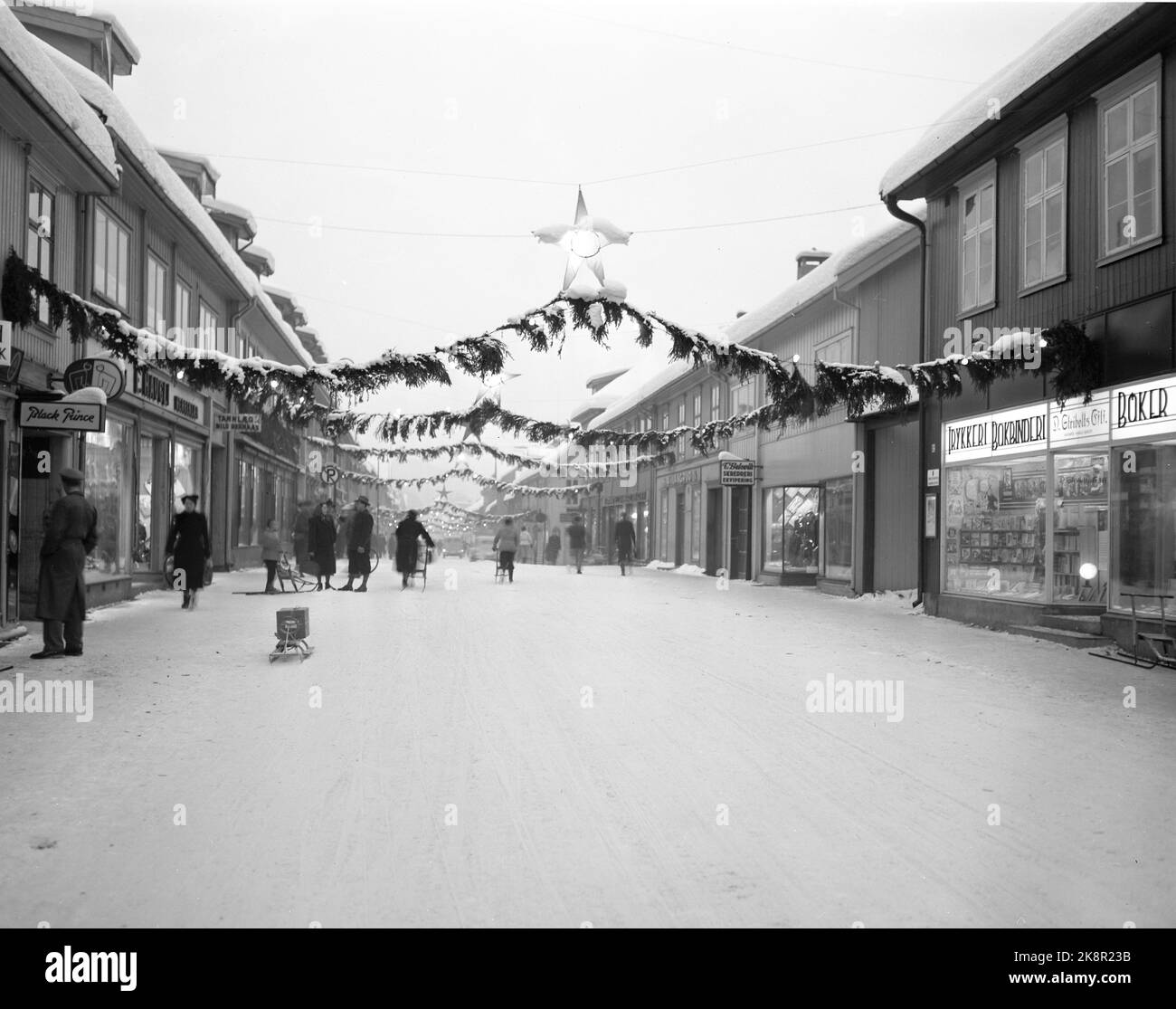 Lillehammer 195312 it is christmas in the citys main street Black and ...