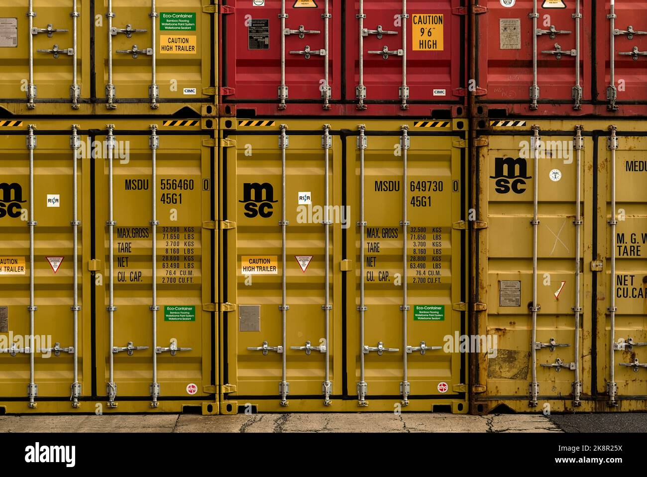 The stacked containers in the port. Niehler Hafen, Cologne, Germany ...