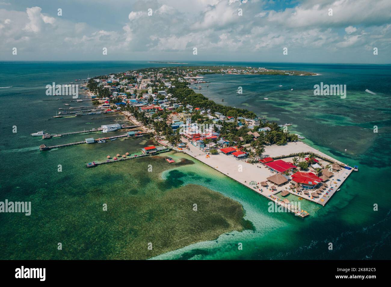 A gorgeous aerial view of the Split in Caye Caulker, Belize with ...