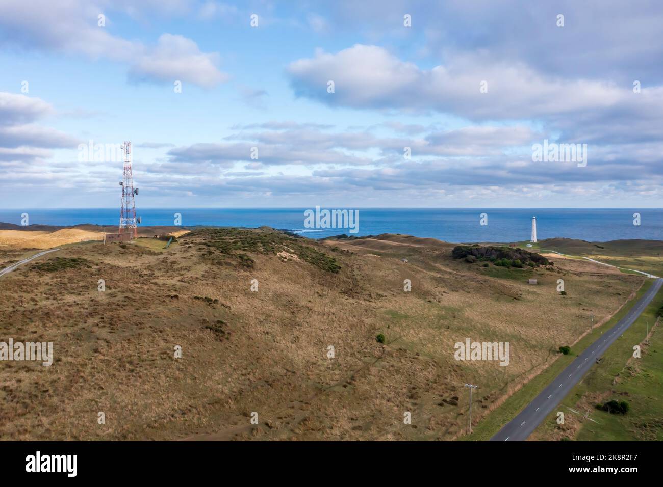 Drone aerial photograph of a large communications tower in a large ...