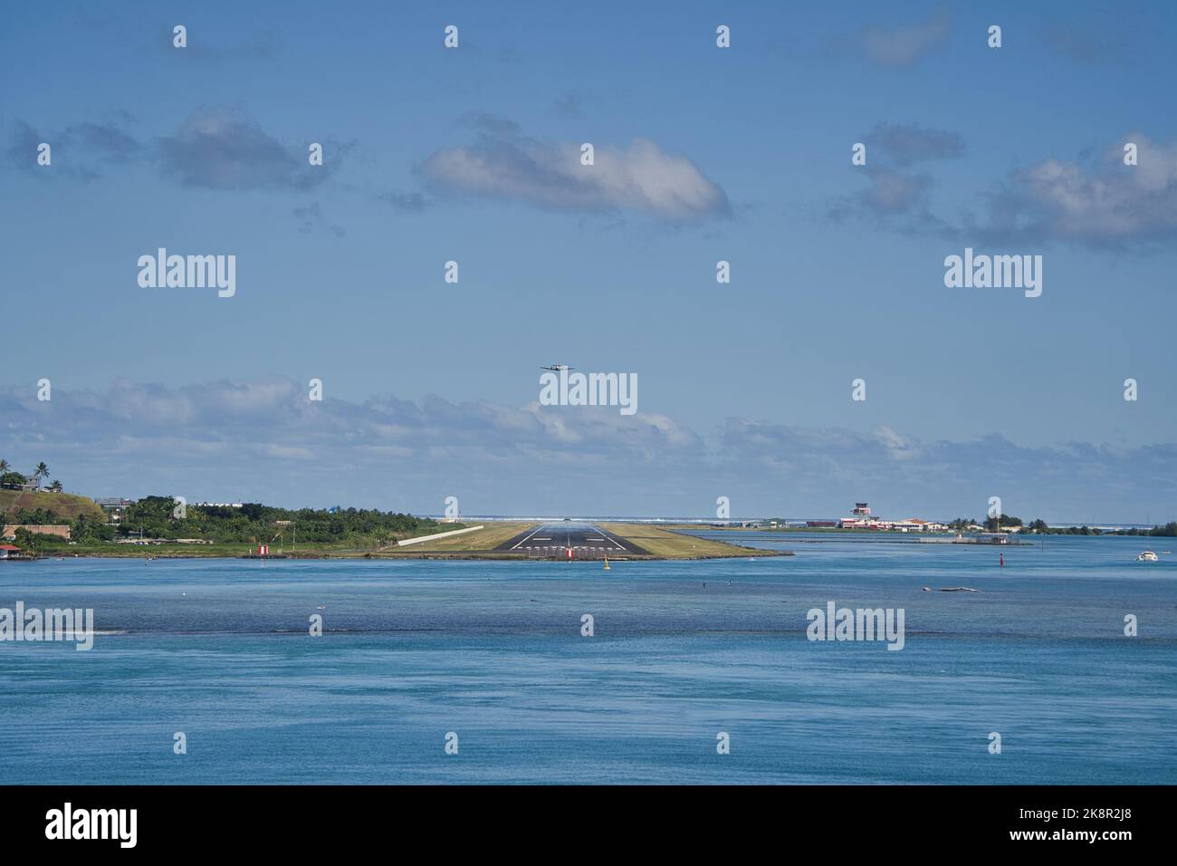 A beautiful shot of Tahiti international airport during airplane ...
