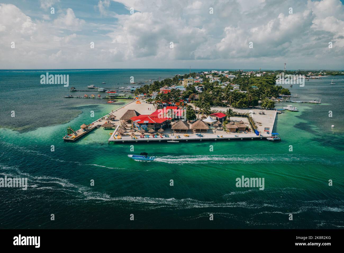 A gorgeous aerial view of the Split in Caye Caulker, Belize with ...