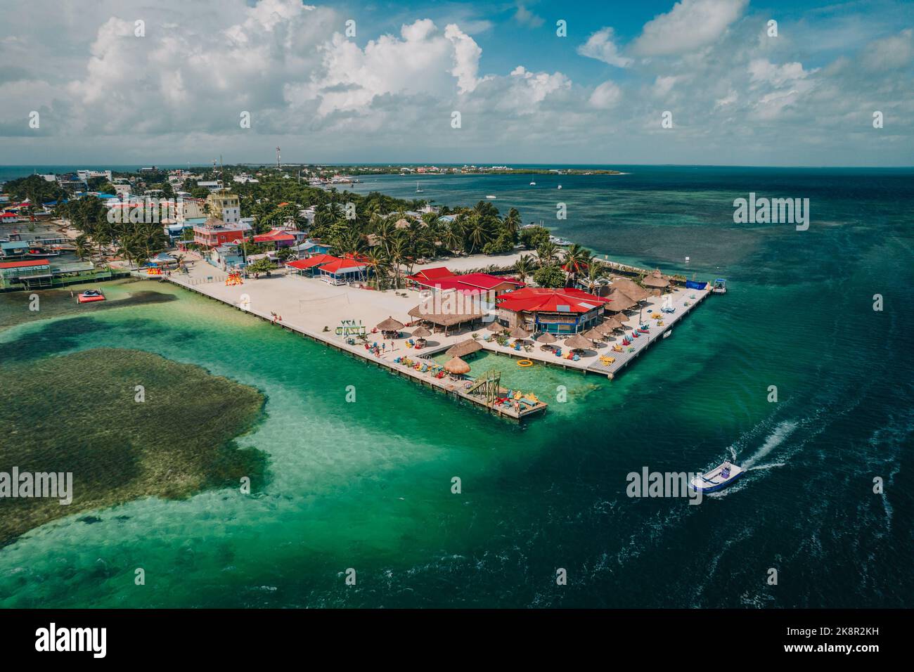 A gorgeous aerial view of the Split in Caye Caulker, Belize with ...