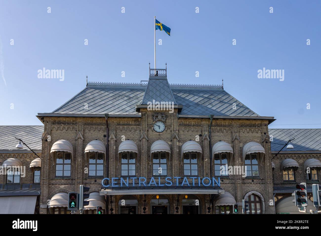 The facade of the historical central train station with a clock in the ...