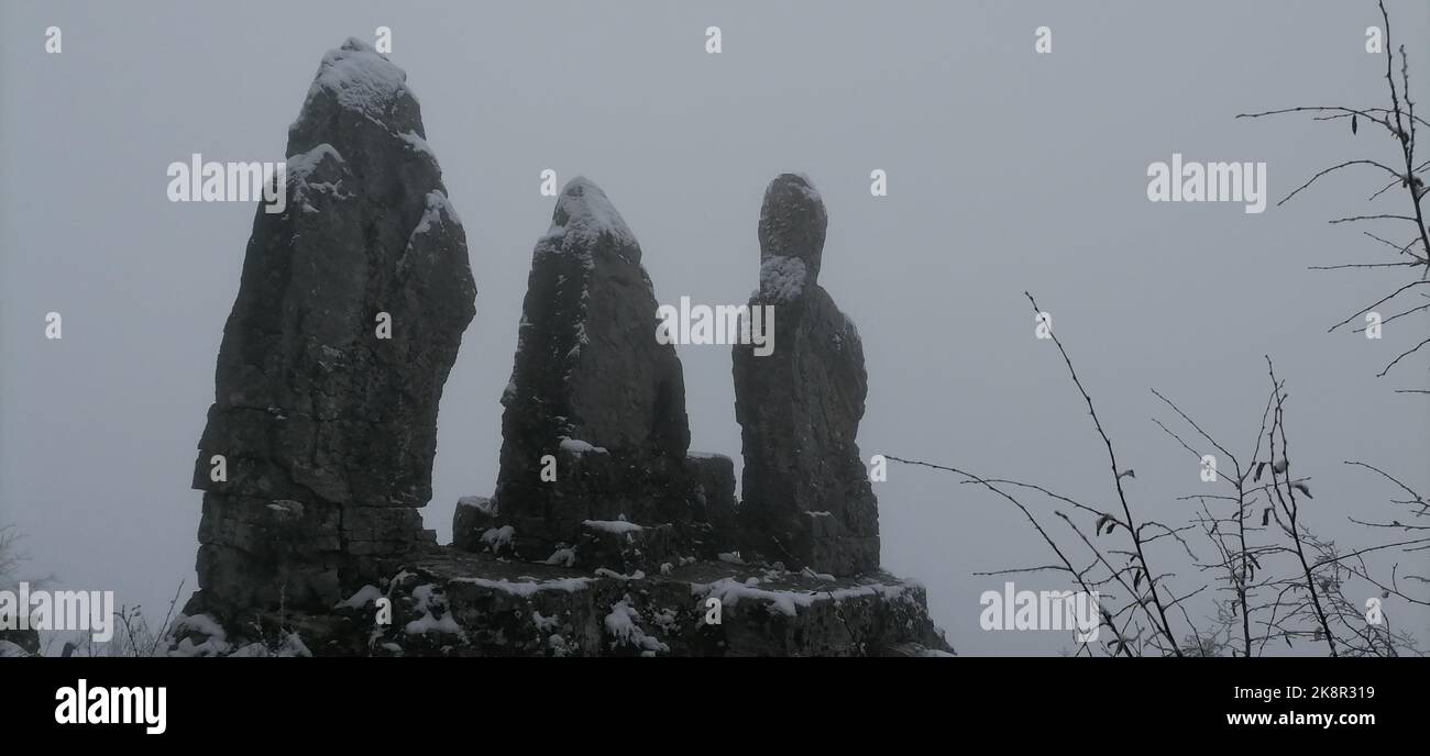 Three big black rocks with branches and a clear background Stock Photo ...