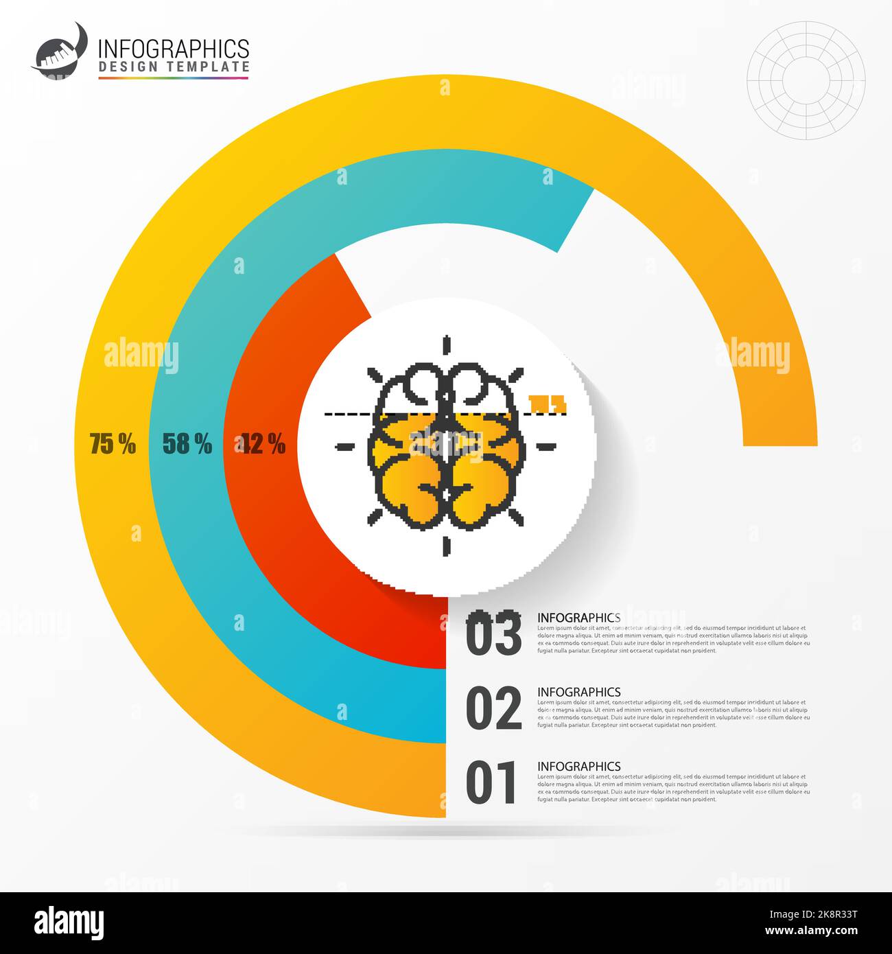Pie Chart Circle With Brain Infographic Design Template Vector