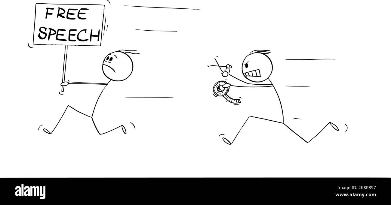 Person Running Away with Free Speech Sign, Vector Cartoon Stick Figure ... Person Running Away with Free Speech Sign, Vector Cartoon Stick Figure ...