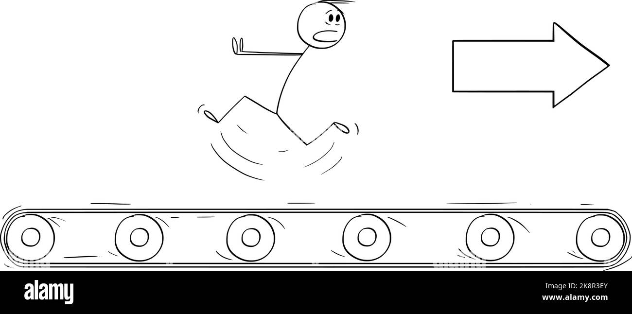Person Running Against Conveyor Belt or Inevitable Future, Vector ...
