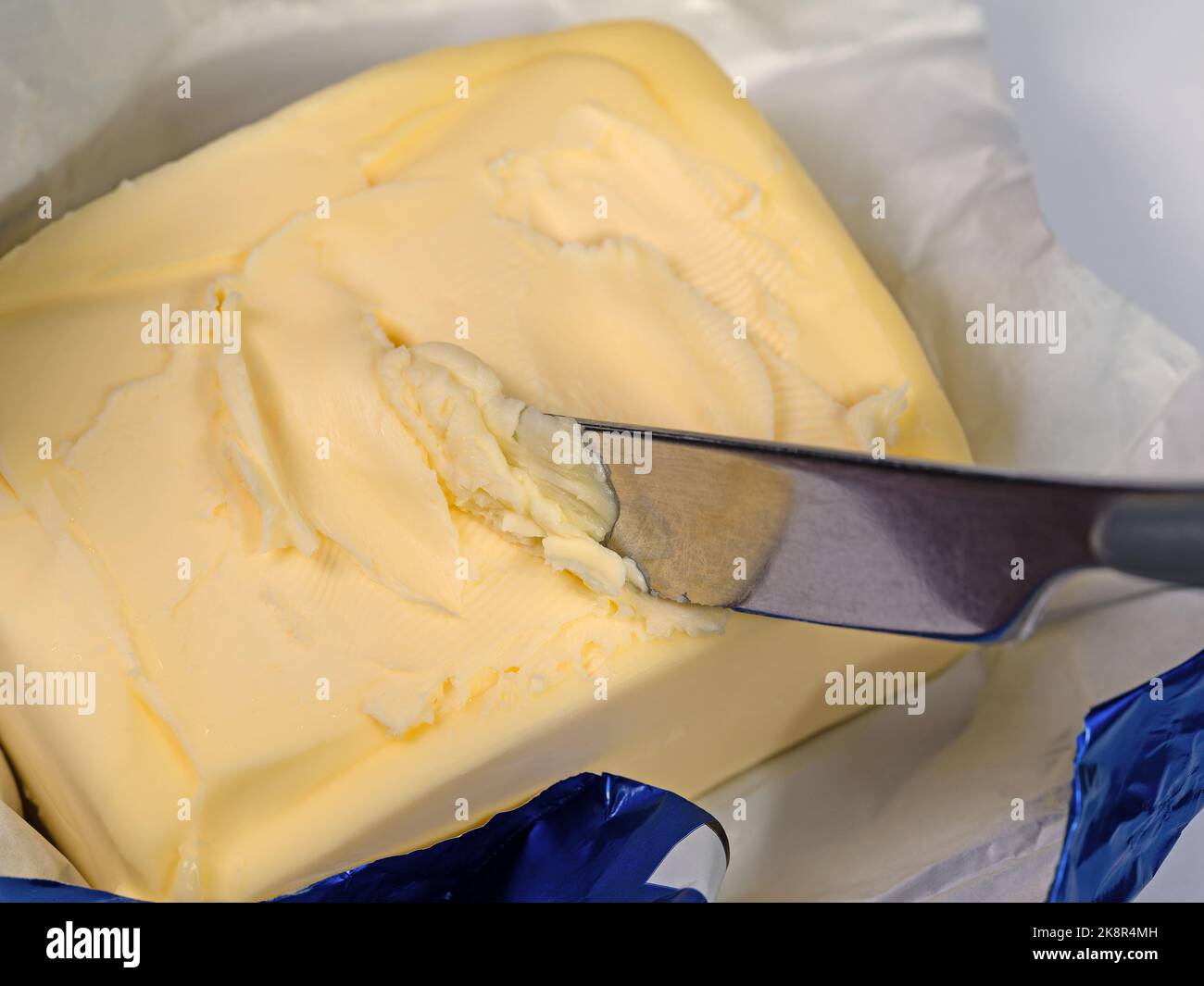 Butter and knife in a close-up Stock Photo - Alamy