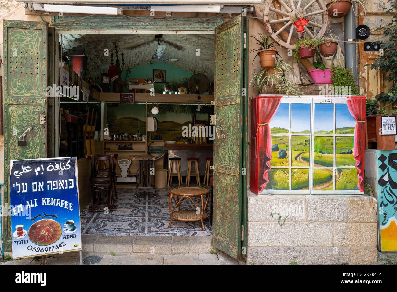 A colorful cafe in the old section of the city of Nazareth Stock Photo ...