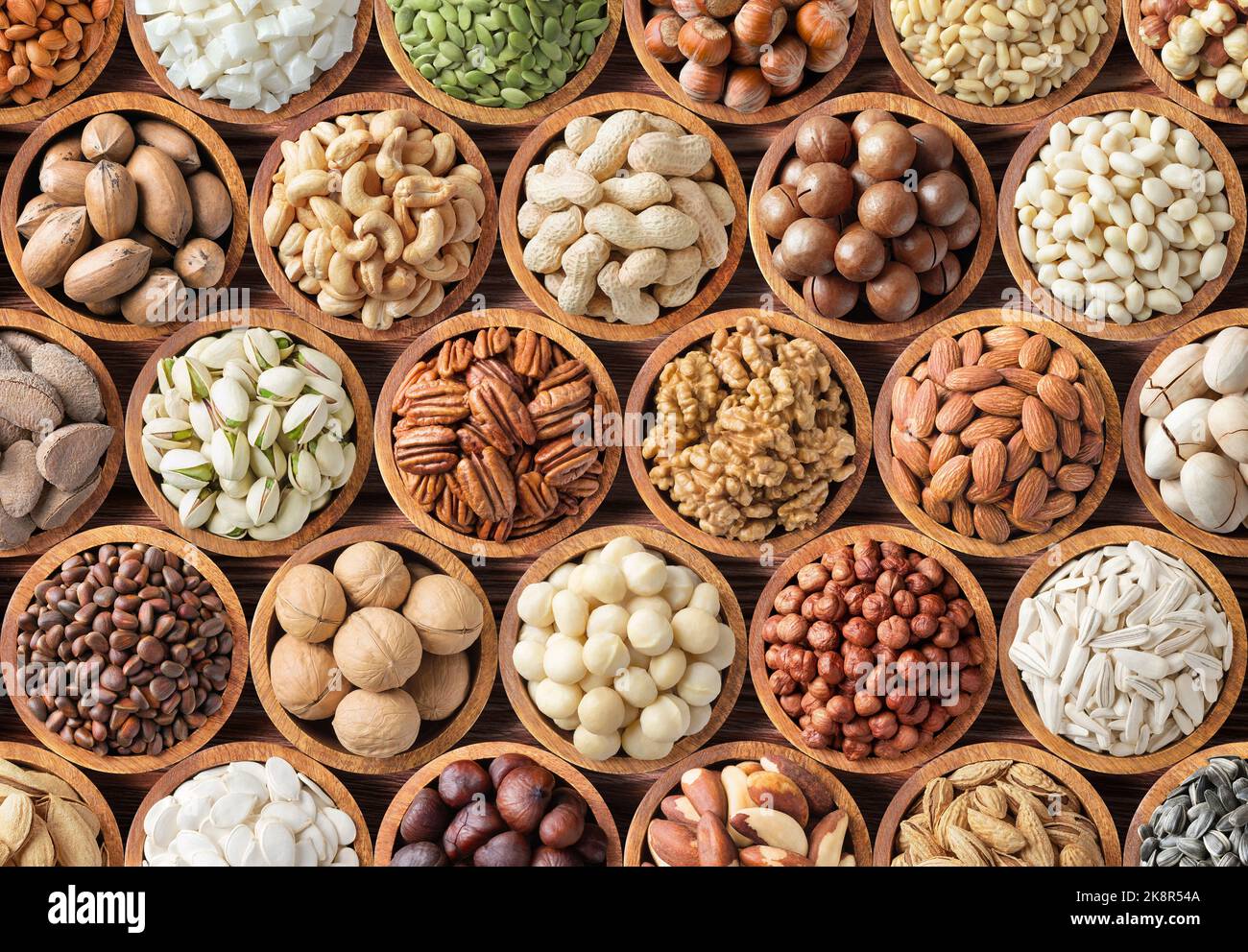 collection nuts and seeds background, healthy snacks for food Stock ...