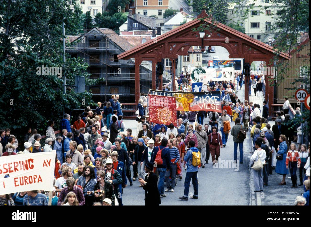 Trondheim July 30, 1983. The peace march arrives in Trondheim. Photo ...