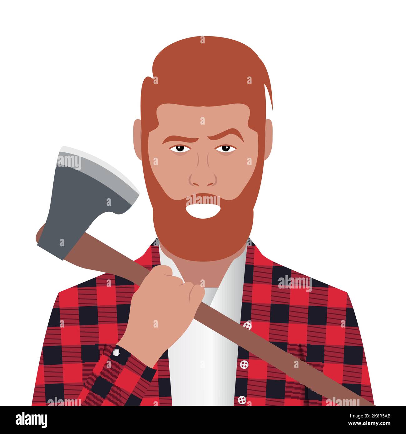 Cartoon character. Avatar symbol. Lumberjack holding an axe. Vector ... Cartoon character. Avatar symbol. Lumberjack holding an axe. Vector ...