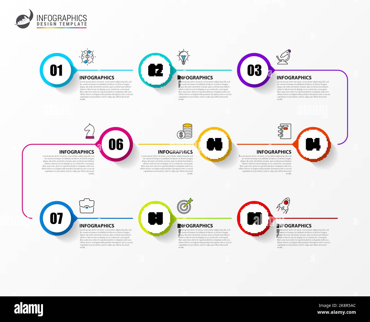 Infographic design template. Timeline concept with 9 steps. Can be used ...