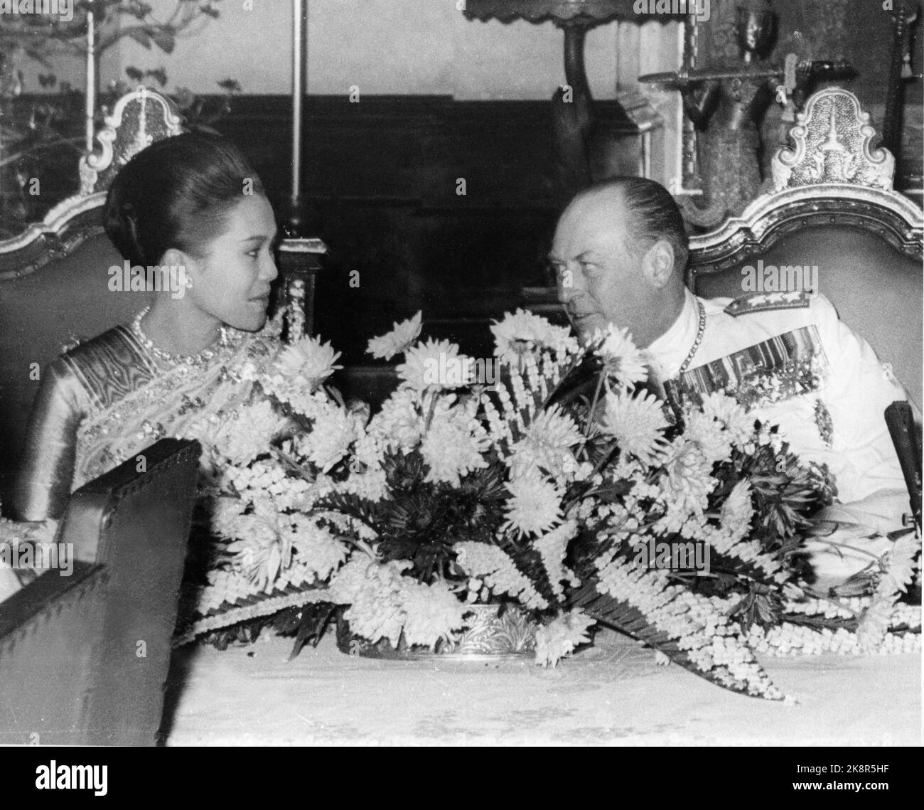 Thailand January 1965: King Olav V of Norway visits Thailand. Here at a ...