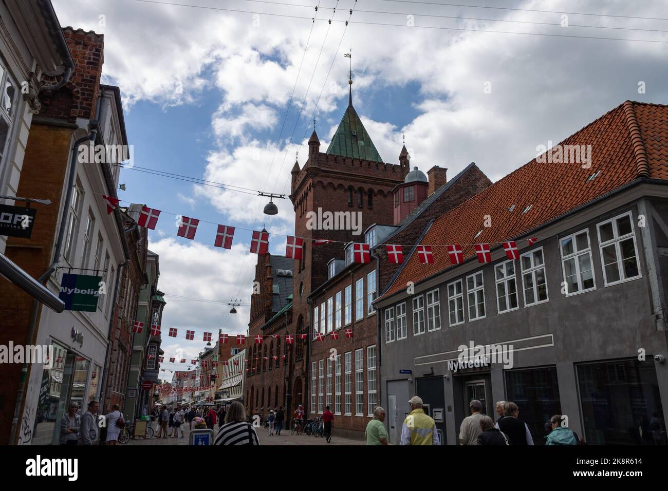 A beautiful shot of historic buildings in downtown Helsingor, Denmark ...