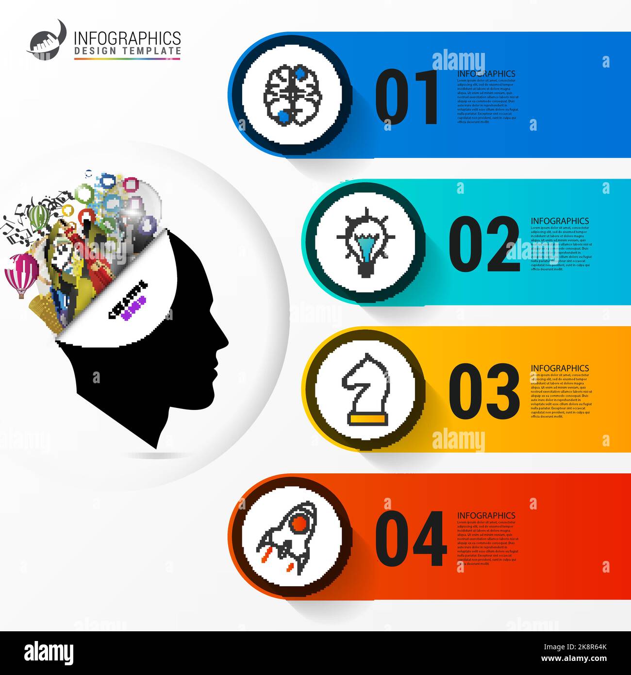Creative mind. Infographic design template with 4 steps. Vector ...
