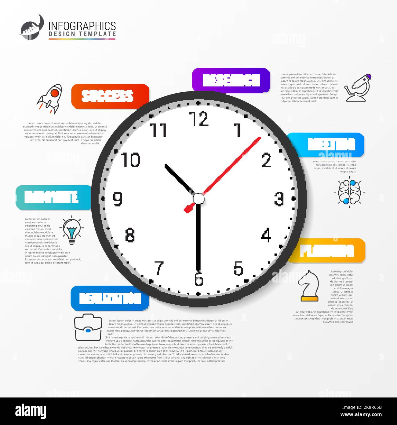 infographic design template with clock in the center. Vector ...