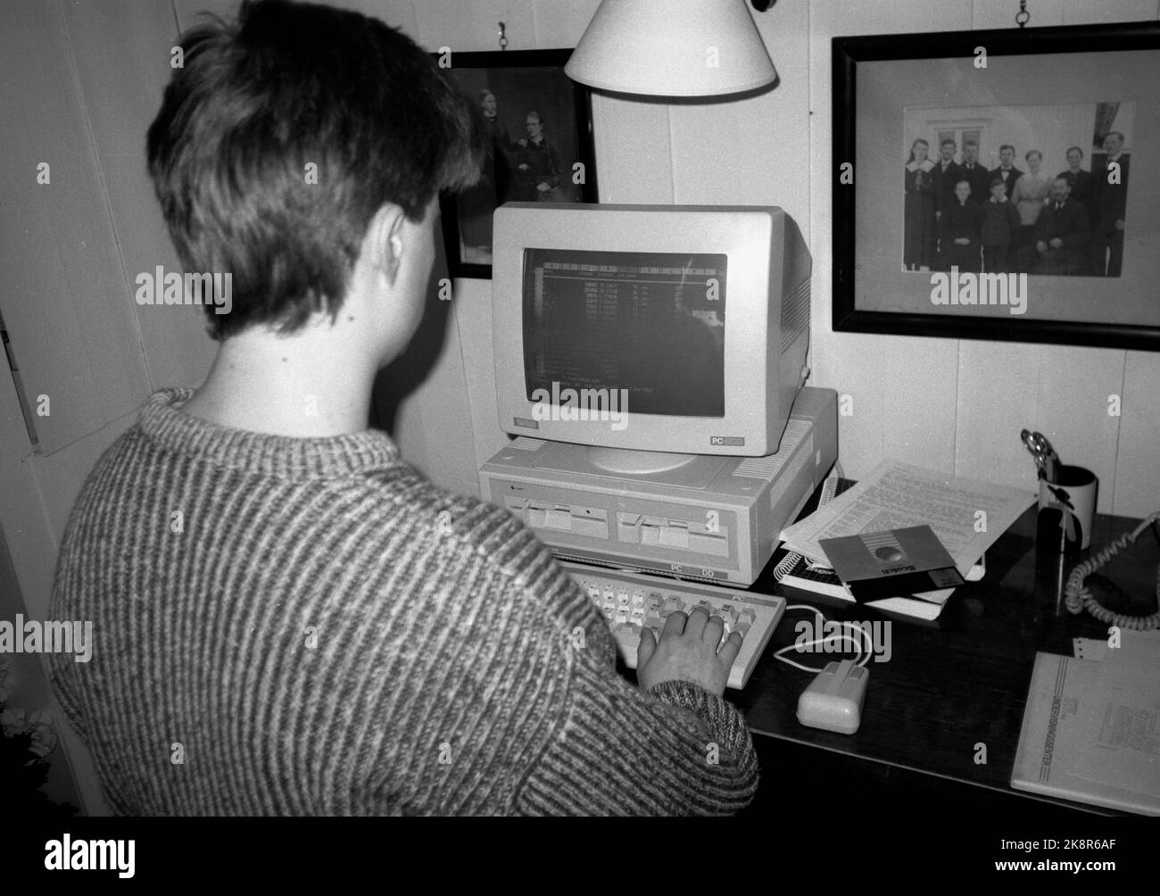 Oslo Arpil 1988. Children at home computer / PC. Boy in the boys' room ...