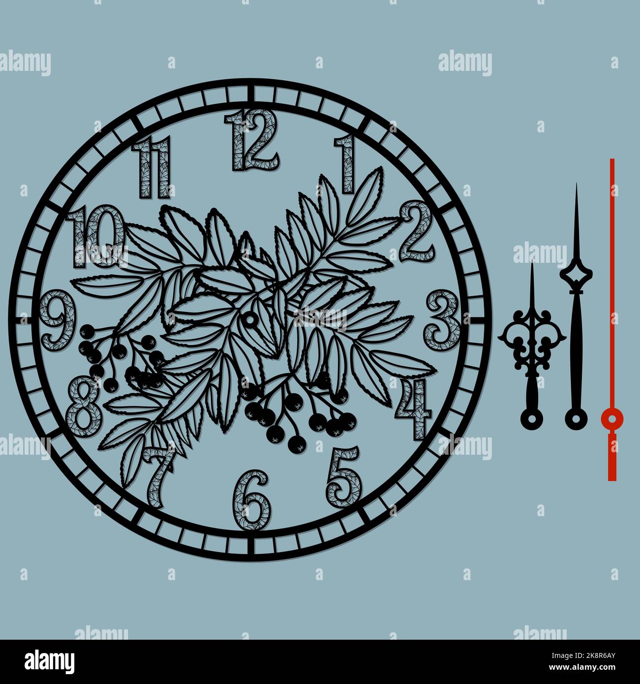 A beautiful clock with a beautiful illustration, laser-cut mountain ash ...