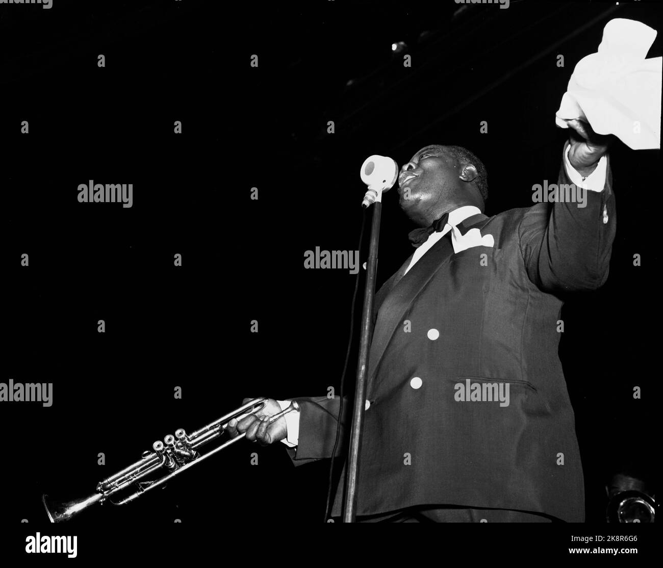 Oslo 1952; Trumpet player and singer Louis Armstrong (1901-1971) gave ...