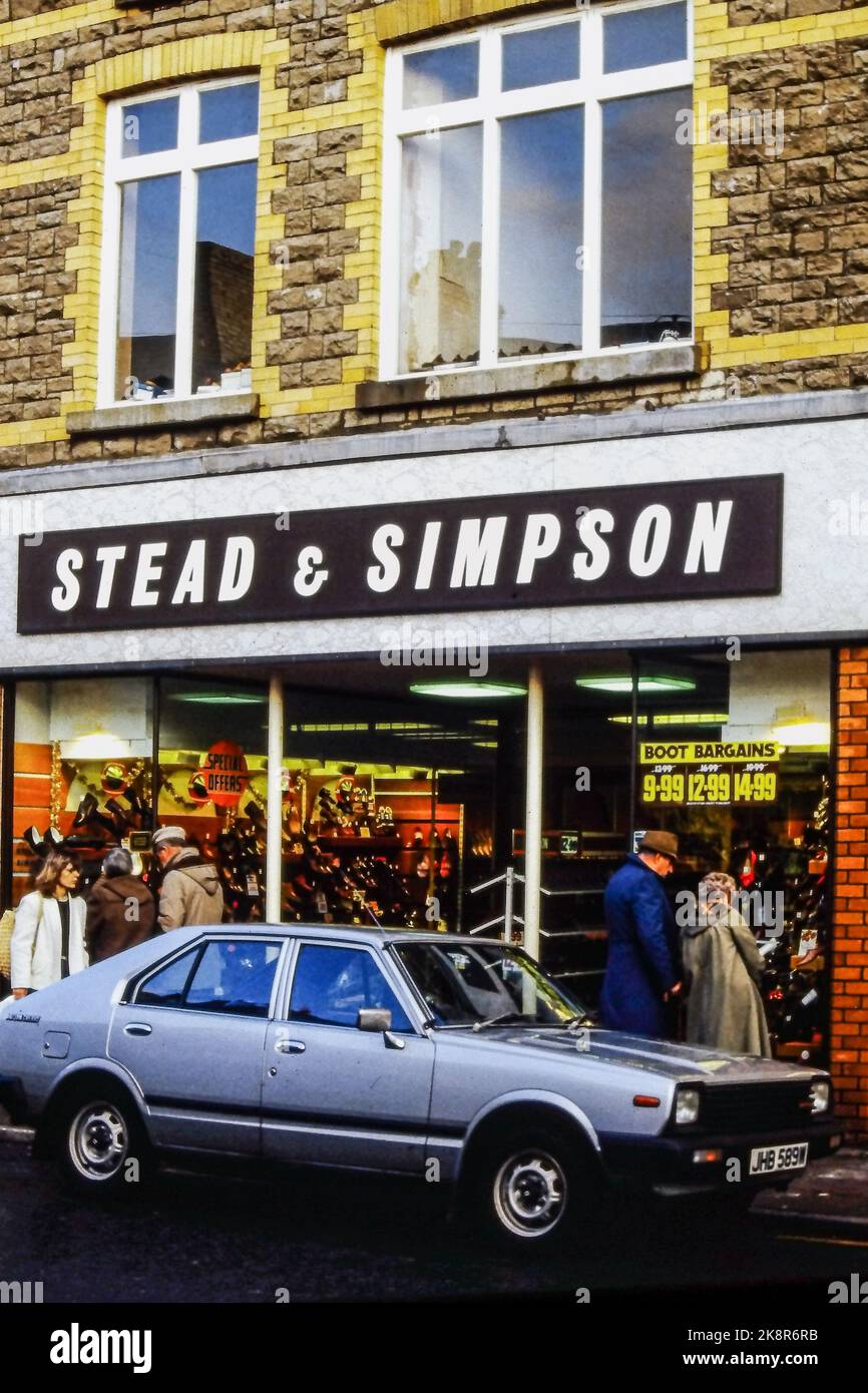Stead and Simpson Shoe Shop in Porthcawl, South Wales in the early 1980 ...