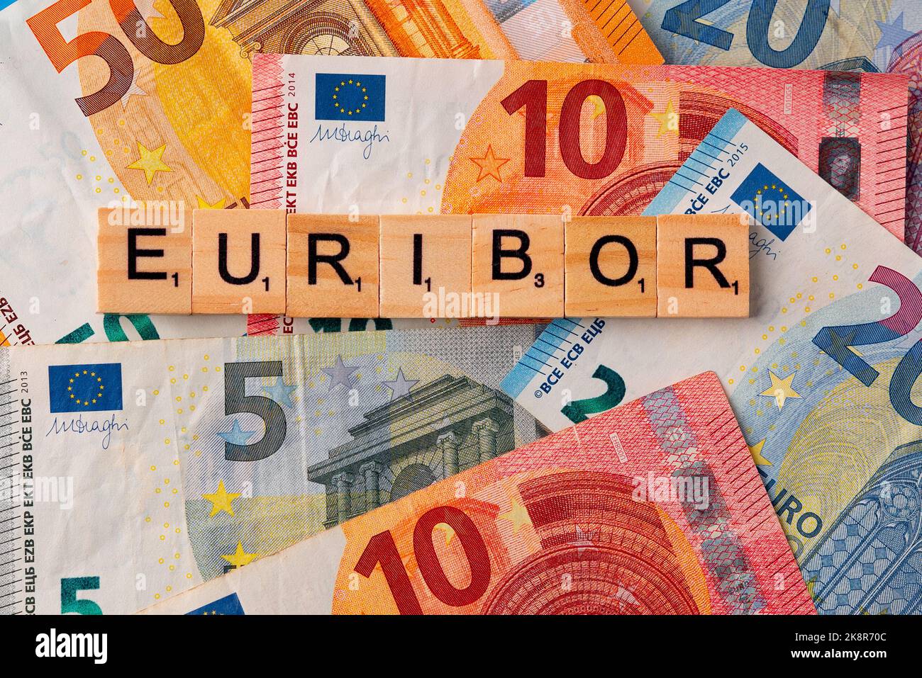 Word EURIBOR Is Written In Wooden Letters On Background Of Euro ...