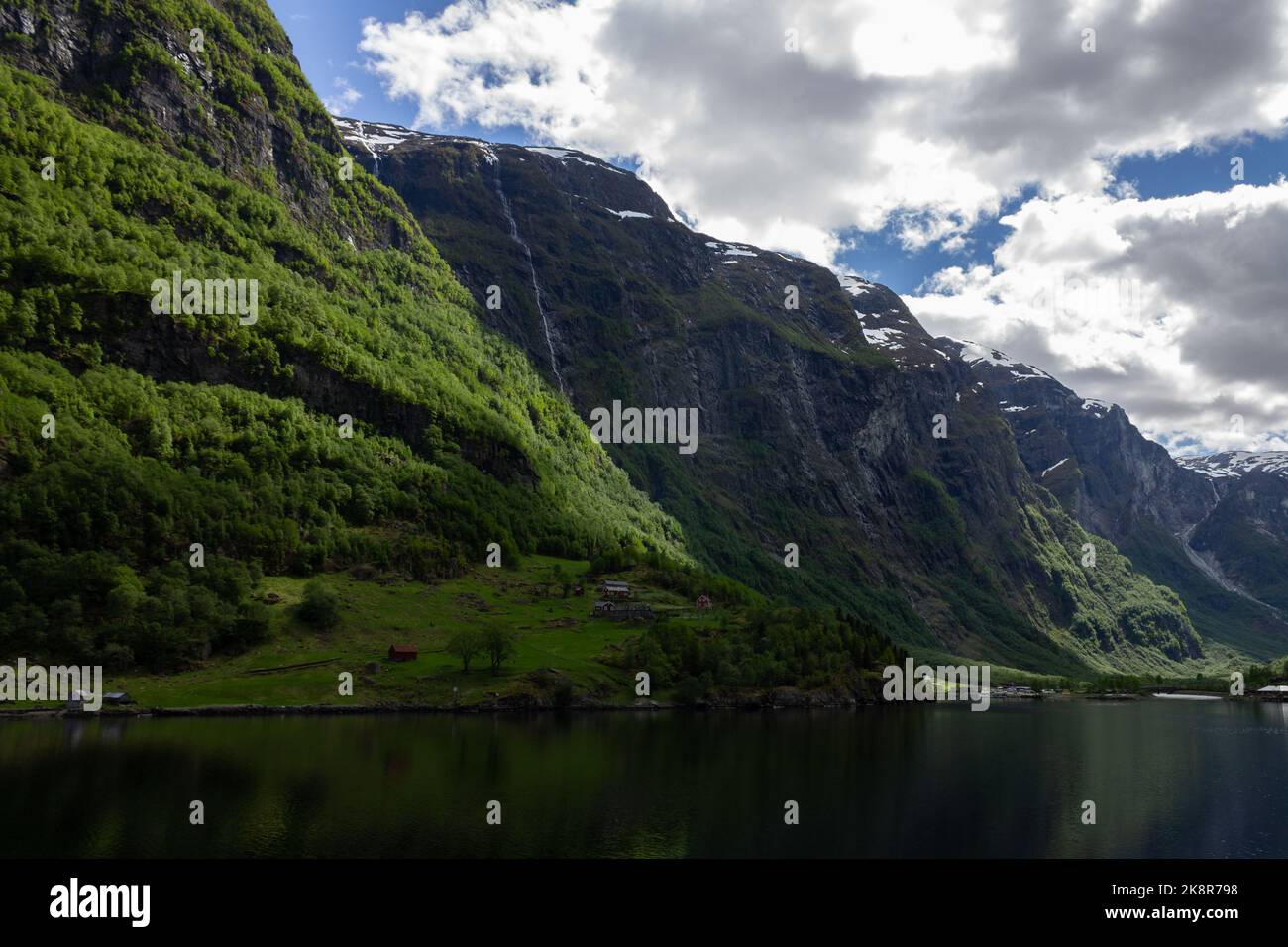 The beautiful landscape of the Narrow Fjord in Aurland Municipality in ...