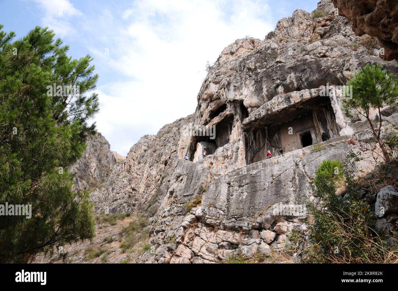 These rock tombs in Amasya Castle in Turkey are from the ancient period ...
