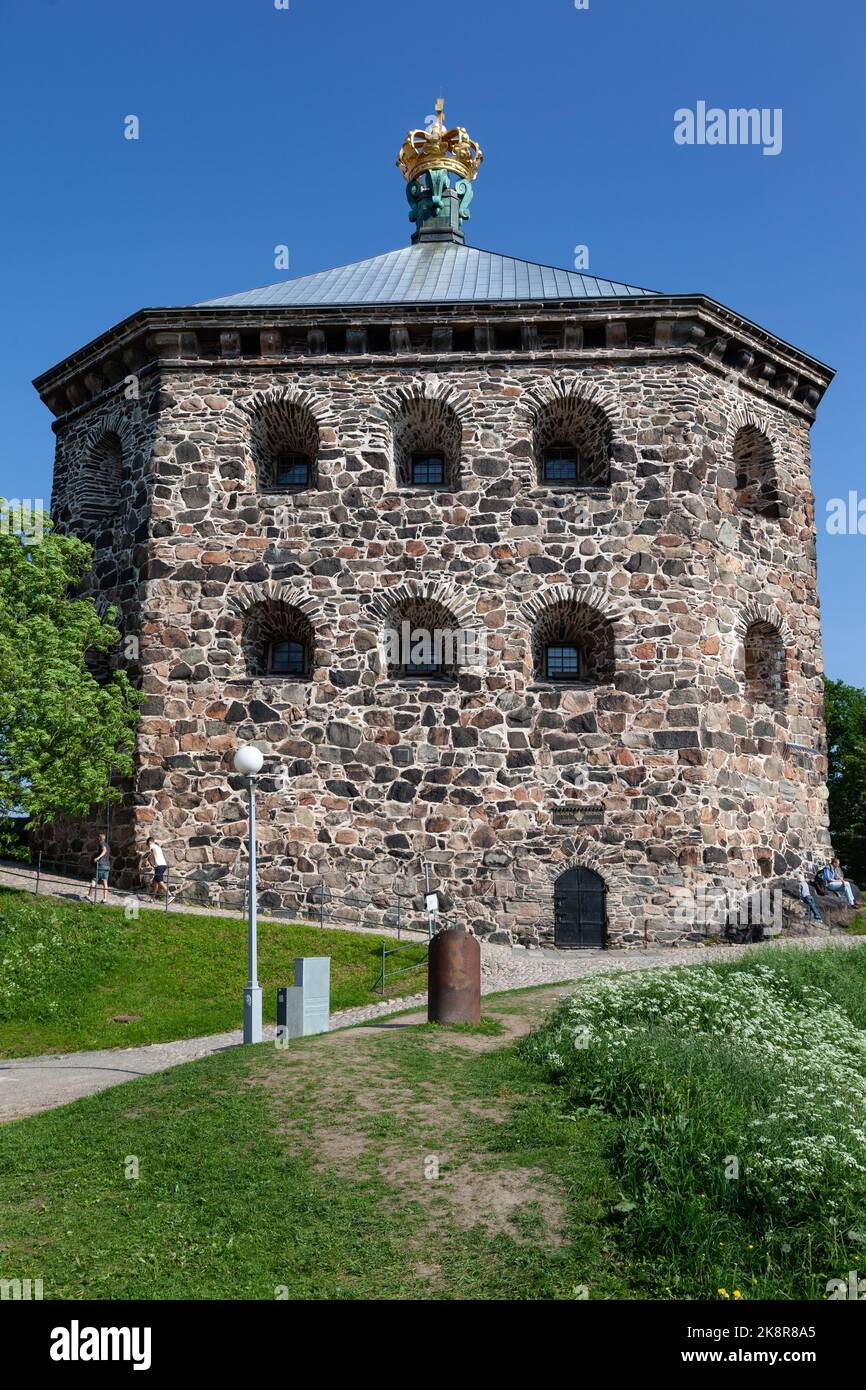 A vertical shot of Skansen Kronan fortress under the clear sky ...