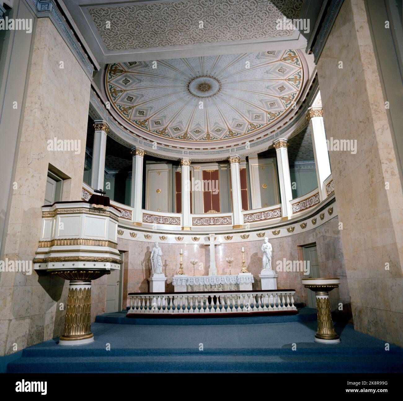 Interior from the castle chapel pulpit and baptismal font photo hi-res stock photography and ...