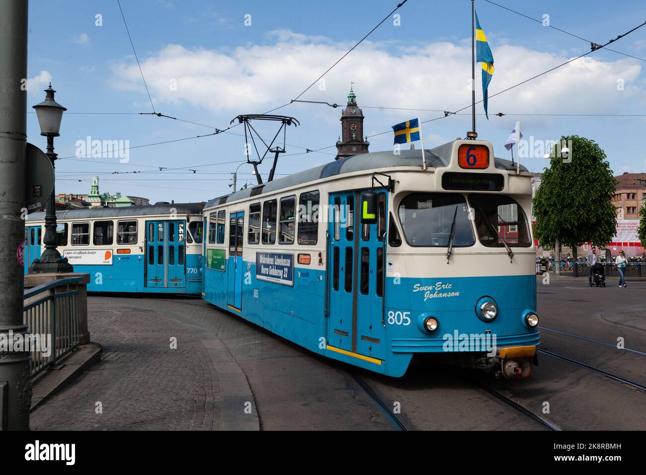 A blue electrical tram in Gothenburg, Sweden Stock Photo - Alamy