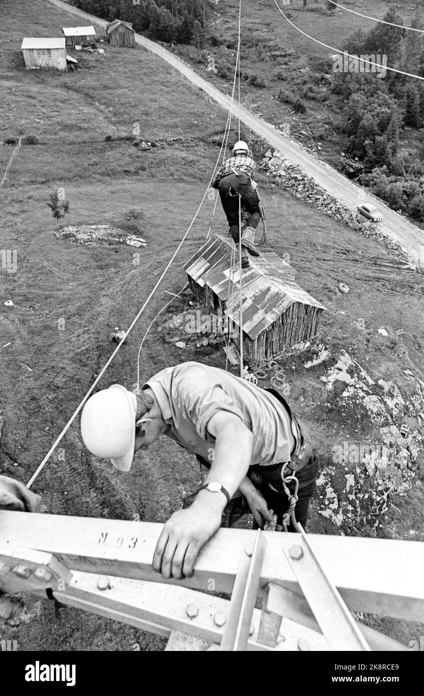 Sogn og Fjordane 19700701. Cable pulling over the mountain is an ...