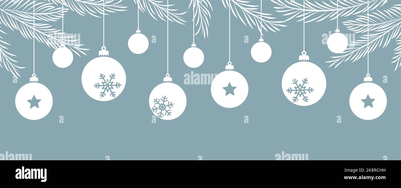 merry christmas card with hanging ball decoratoin and fir branches ...