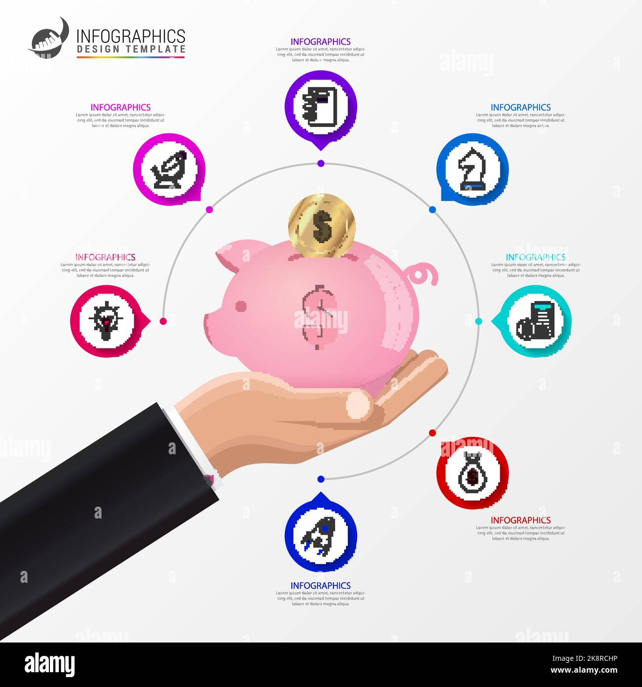 Infographic design template. Business concept with piggy bank. Vector ...