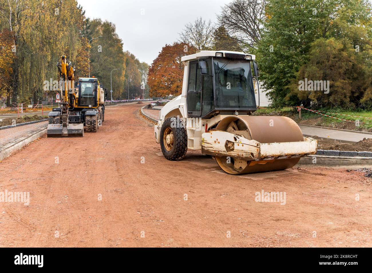 Vibration roller compactor at road construction and repairing asphalt ...