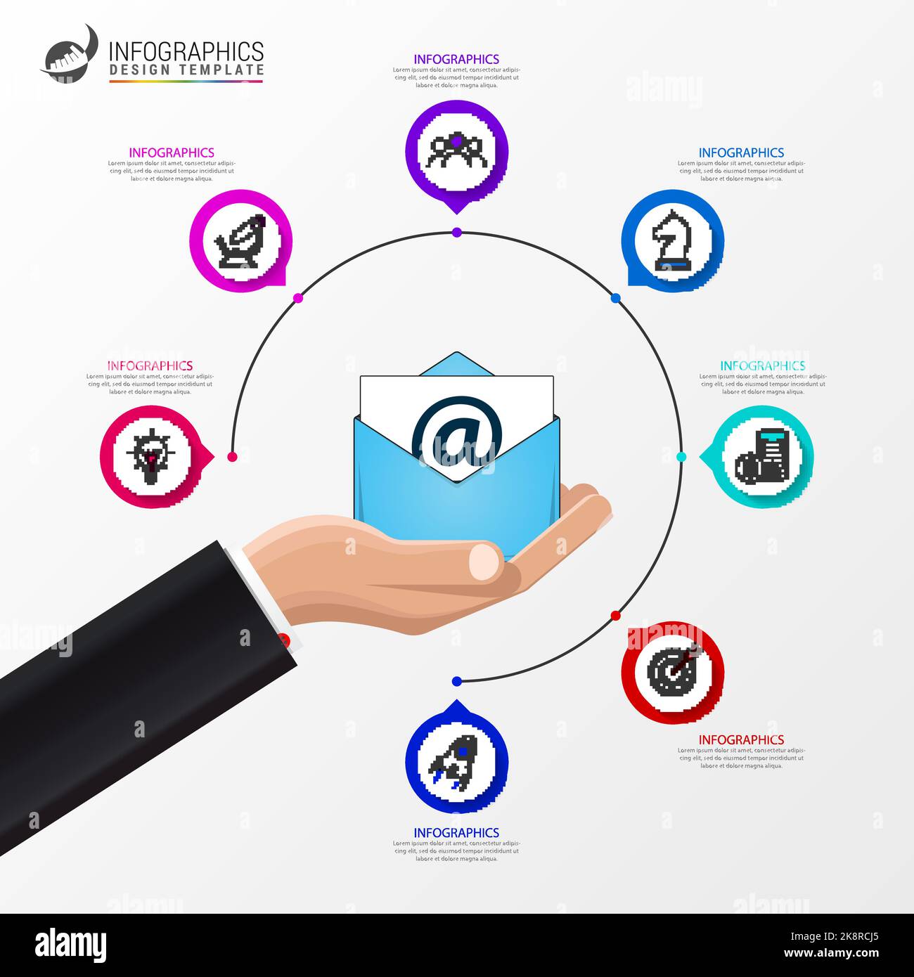 Email marketing. Infographic design template. Business concept with 7 ...