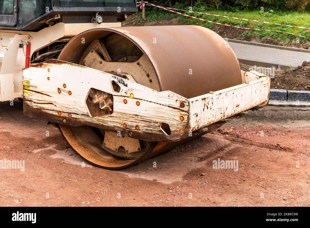 Vibration roller compactor at road construction and repairing asphalt ...
