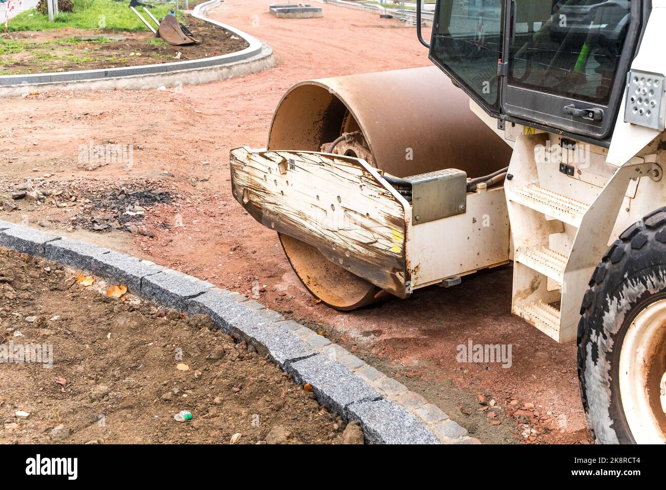 Vibration roller compactor at road construction and repairing asphalt ...