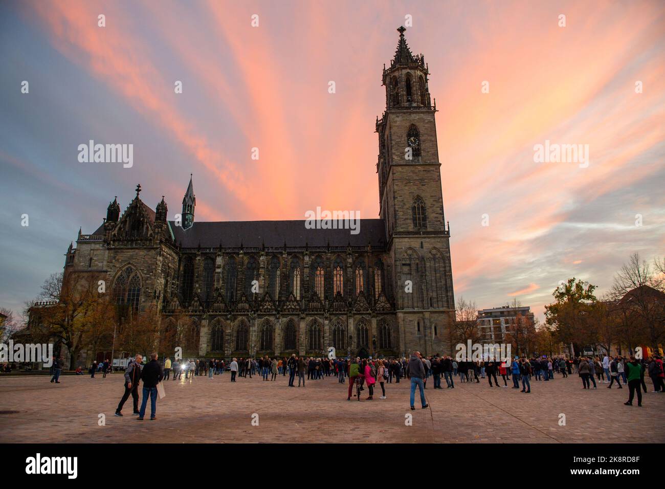 Leipzig, Germany. 24th Oct, 2022. Demonstrators gather at the Cathedral ...