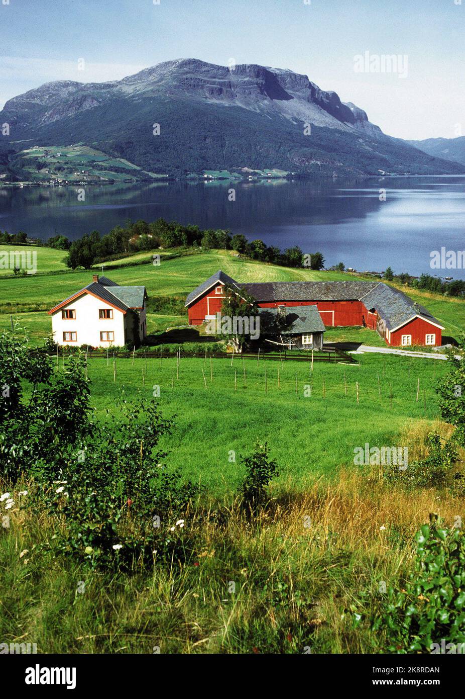 Vang 1984: Landscape in Vang in Oppland. In the foreground a farm ...