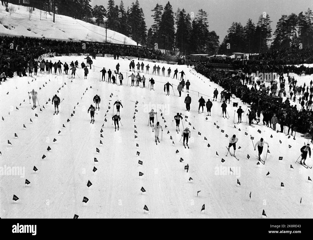Oslo 19660223 World Cup in Holmenkollen 1966. The start of 4 x 10 km ...