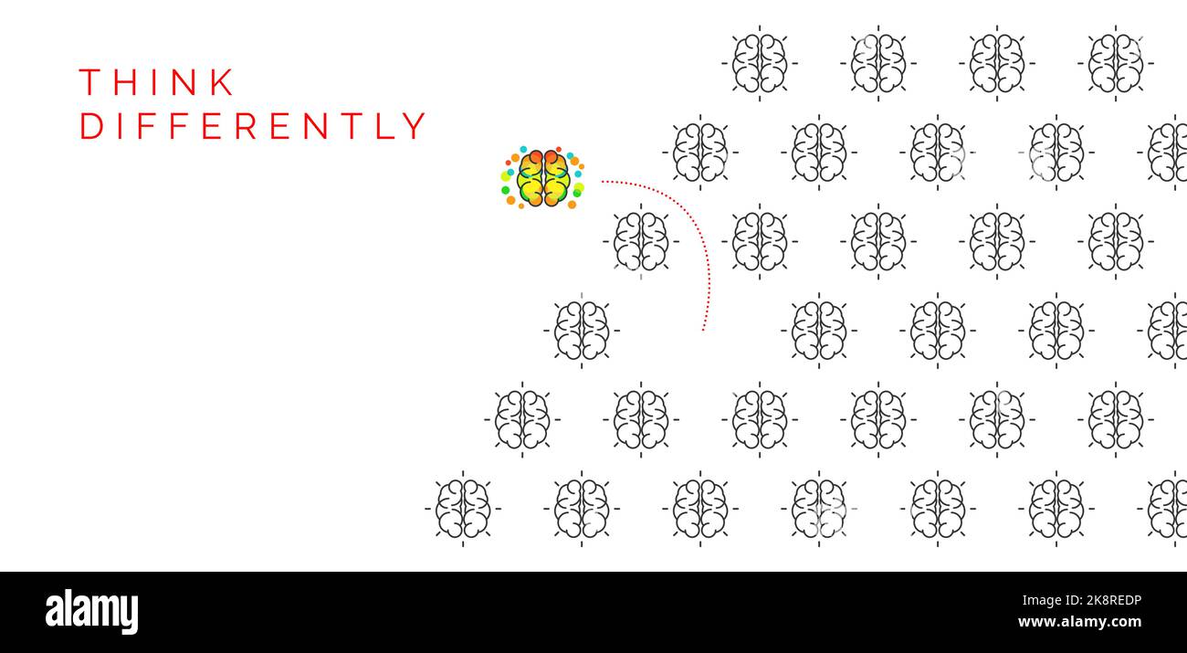 Think differently concept. Creative brain changing direction. Vector ...