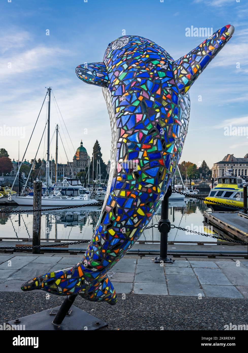 A mosaic orca sculpture at the harbour in Victoria, British Columbia ...