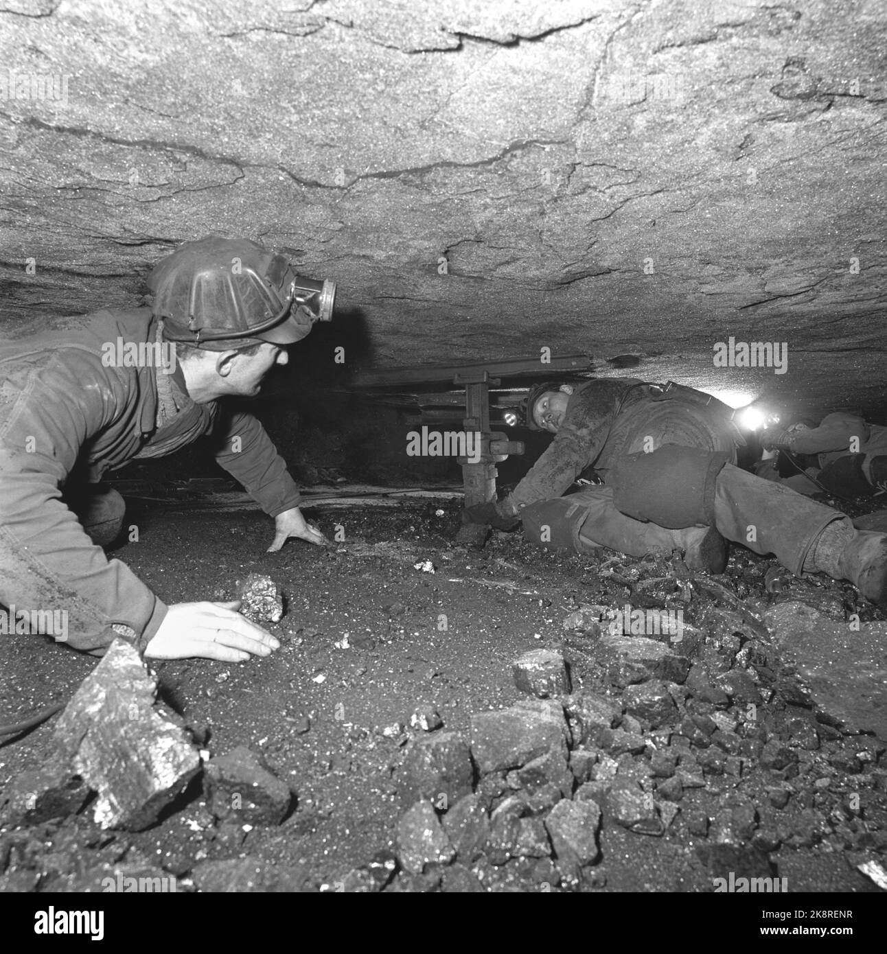 Svalbard, Longyearbyen 1963. Mining in mine V. Miner Rudolf Albrigtsen ...