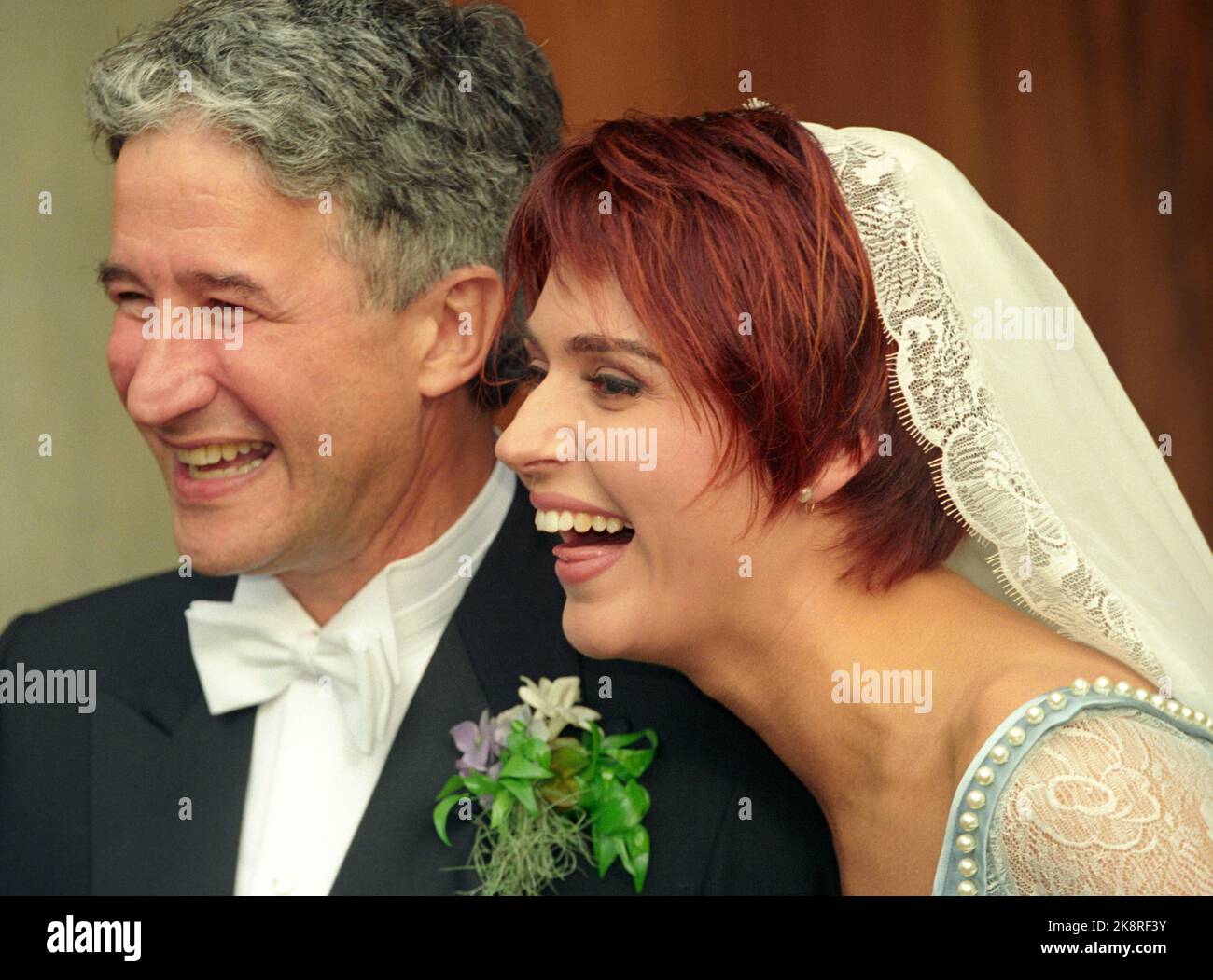 Bergen. Sissel Kyrkjebø and Eddie Skoller after the wedding. Smile on ...